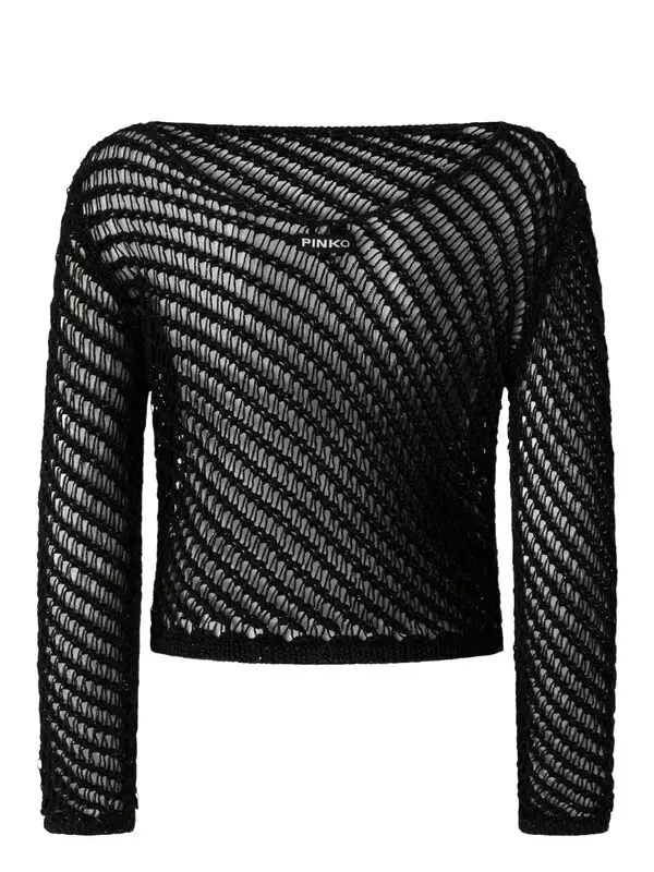 Pinko Open-knit Sweater With Logo And Cutouts - Black