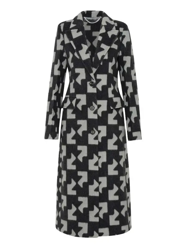 Off-White Geometric Patterned Single-breasted Coat - Black