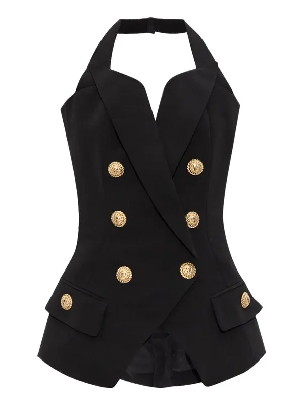 Balmain Double-breasted Halterneck Top - Black