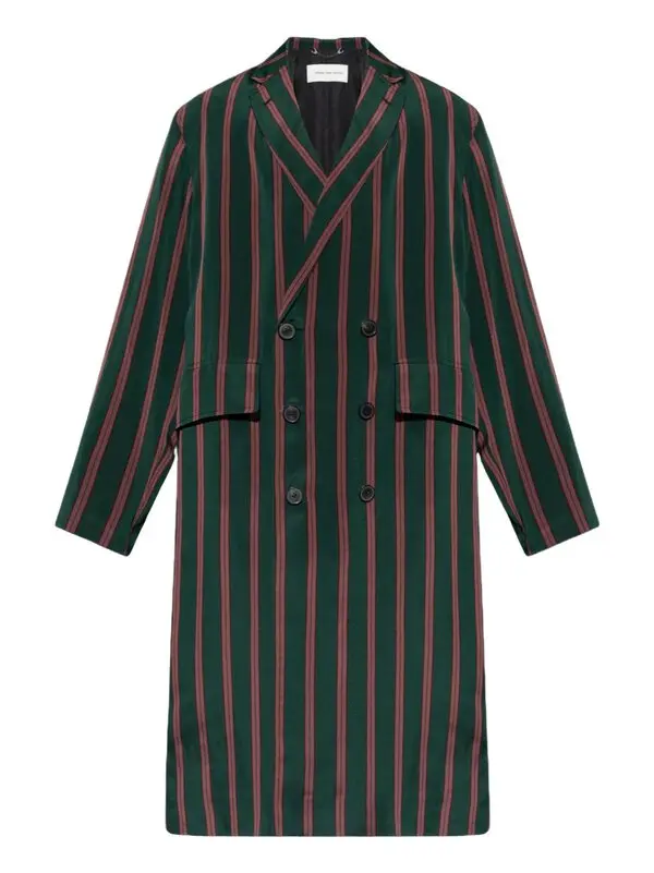 Dries Van Noten Striped Double-breasted Coat - Green