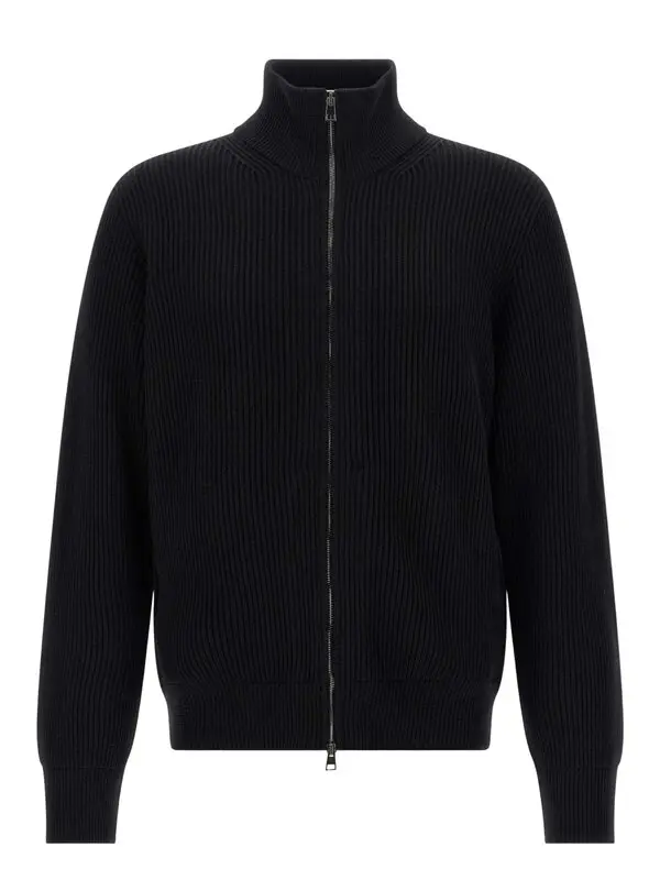 ROBERTO COLLINA Zippered Ribbed High Neck Sweater - Black