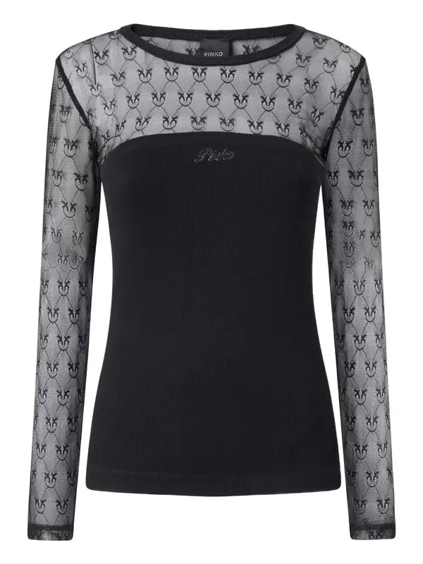 Pinko Love Birds Logo Lace Jersey Jumper - Black