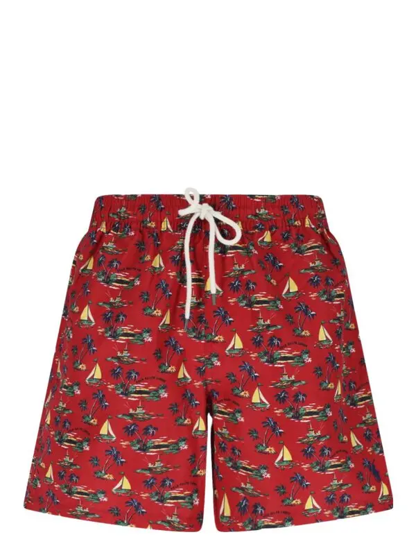 Polo Ralph Lauren All-over Print Drawstring Waist Swim Shorts - Red