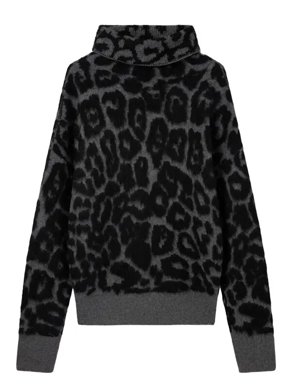 Stella McCartney Leopard Jacquard Turtleneck Jumper - Black/gray