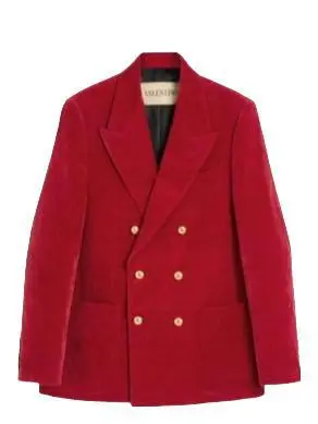 Valentino Garavani Double-breasted Cotton And Linen Velvet Jacket - Red