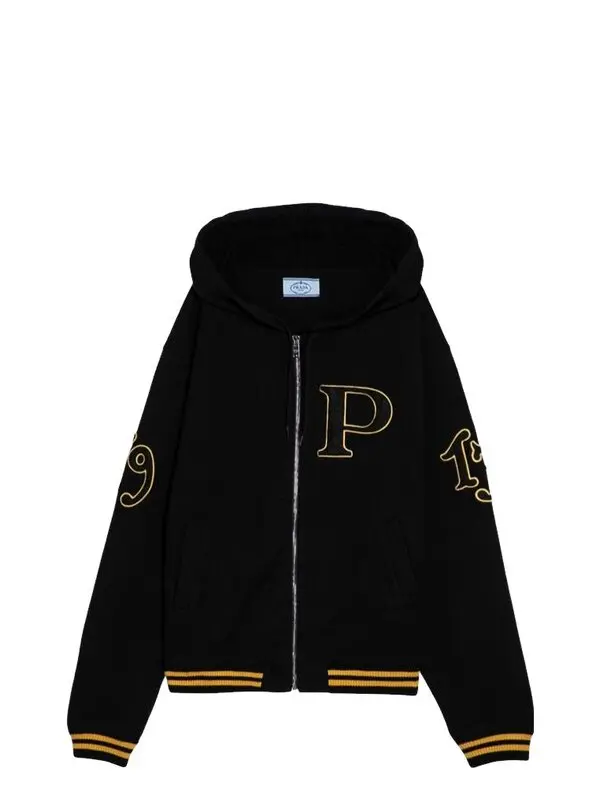 Prada Logo Zip-up Hoodie - Black
