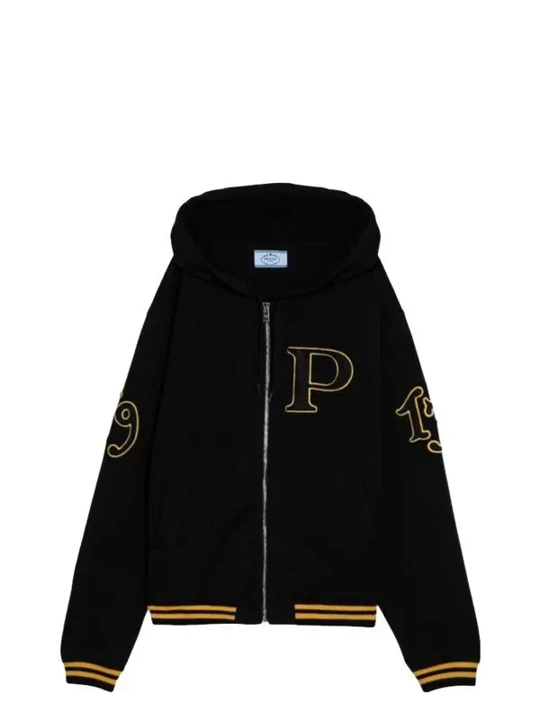 Prada Logo Zip-up Hoodie - Black