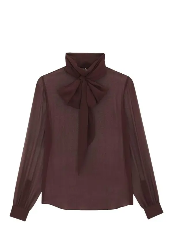 Saint Laurent Lavallière Neck Blouse In Crepe Muslin - Red