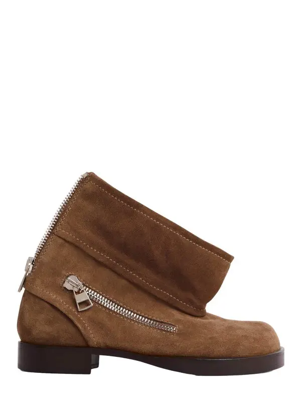 J.W.ANDERSON Biker Boot Suede Ankle Boot - Dark Walnut Color