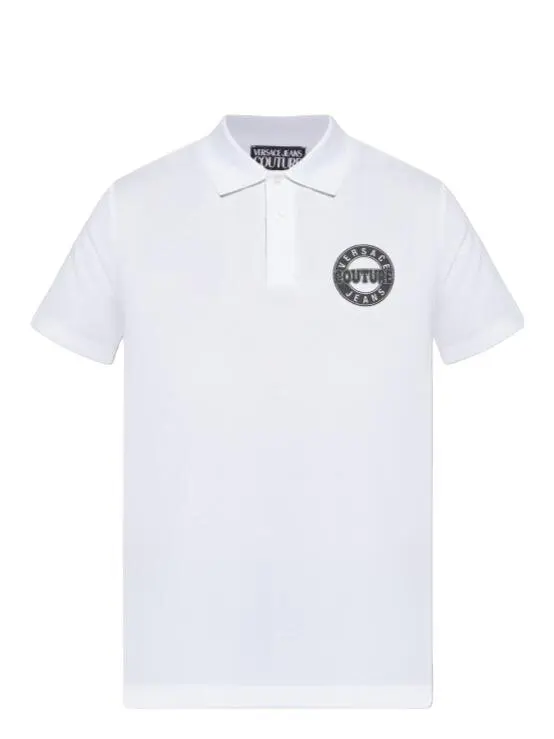 Versace Logo Print Short-sleeved Polo Shirt - White