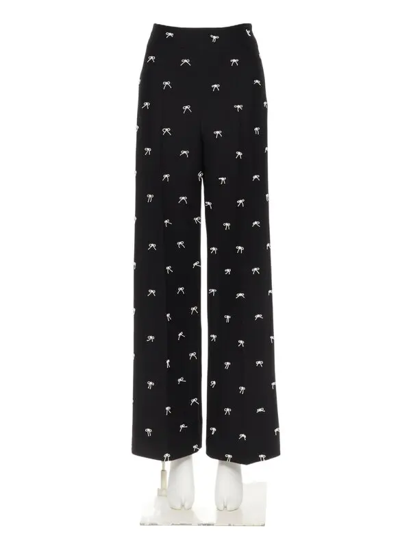 Valentino Garavani Embroidered Crepe Couture Wide Leg Trousers With Bow Detail - Black