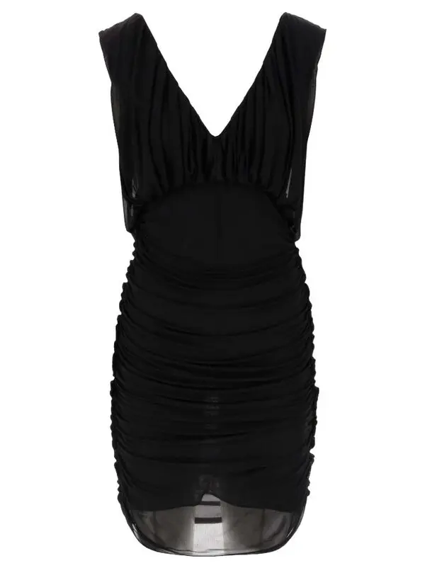 Saint Laurent Draped Sleeveless V-neck Mini Dress - Black