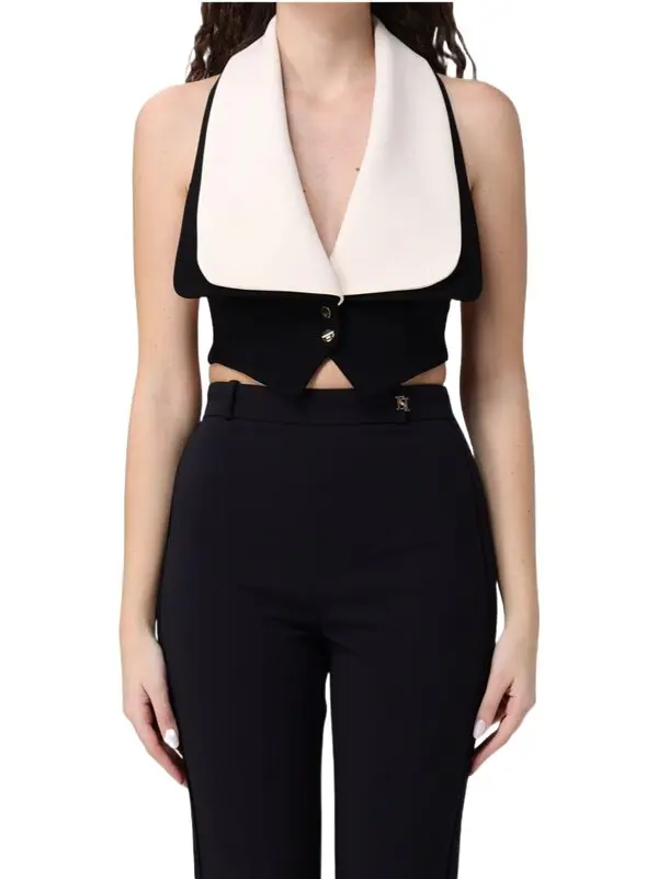 Elisabetta Franchi Cropped Shawl Collar Gilet - Black