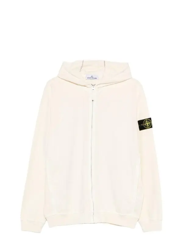 Stone Island Logo Patch Zipped Hoodie - Beige