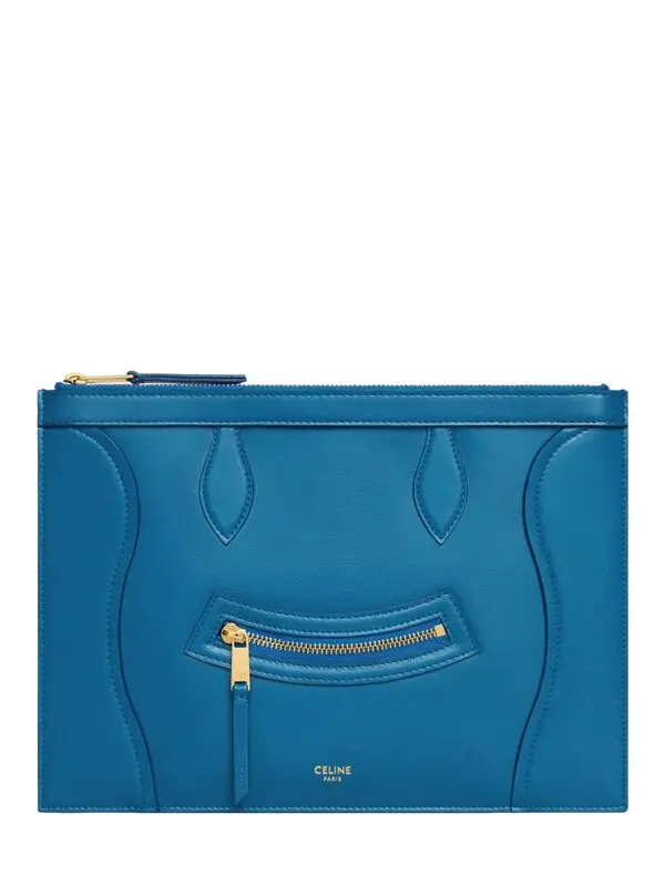 Celine Medium Pouch In Glossy Calfskin - Ultra Blue