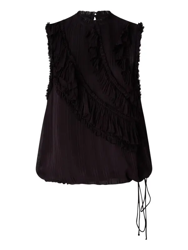 Pinko Sleeveless High Neck Ruffled Top - Black