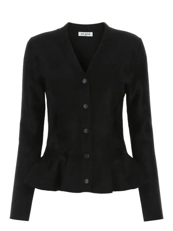 Alaïa Peplum Velvet Knit Cardigan - Black