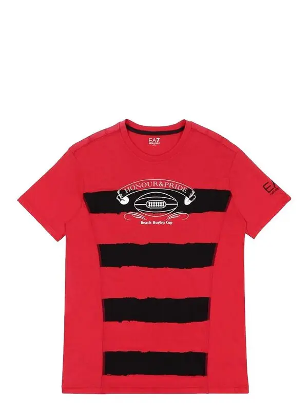 EA7 Logo Striped T-shirt - Red