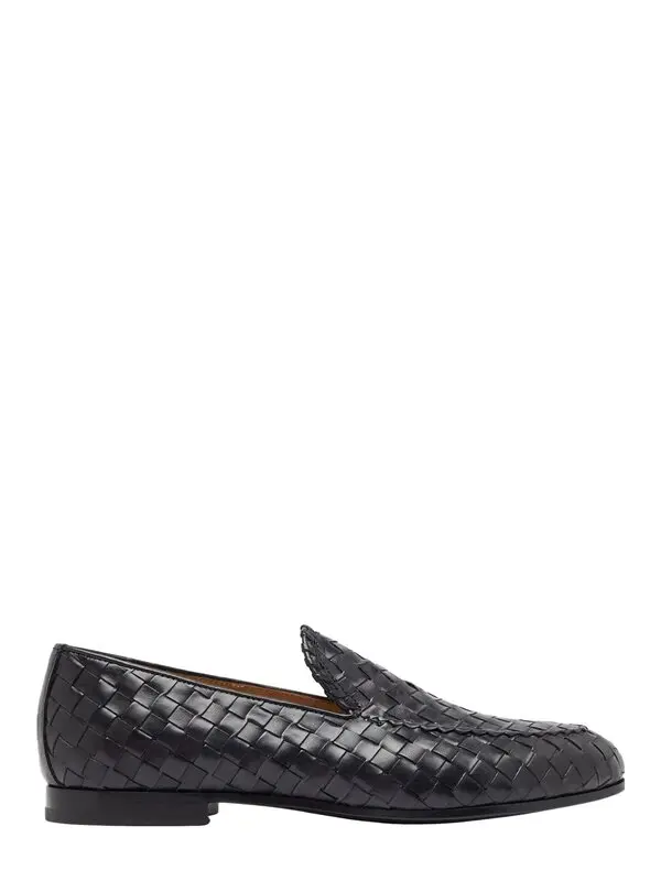 SCAROSSO Vittorio Woven Calf Leather Loafers - Black