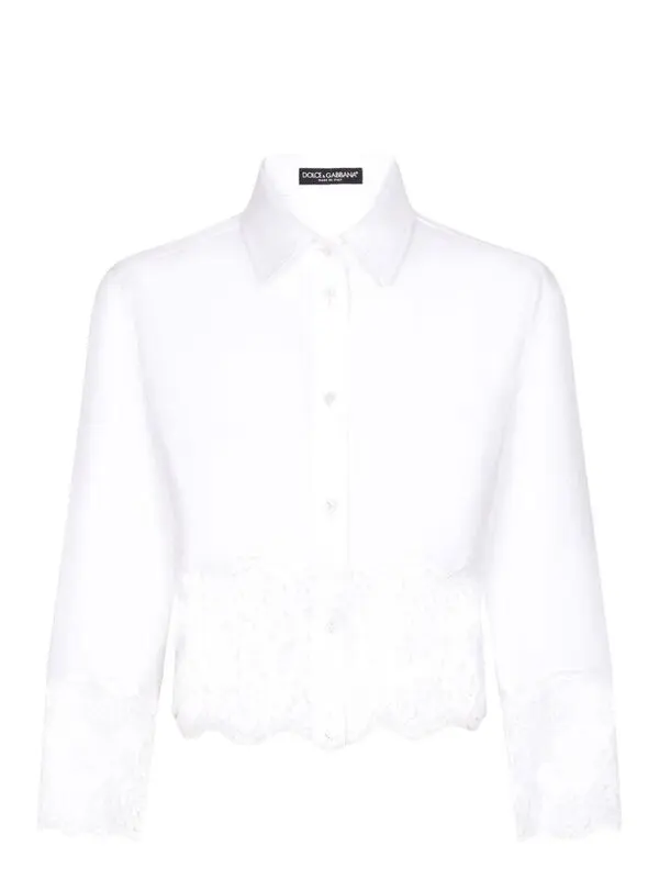Dolce & Gabbana Lace Trim Cropped Poplin Shirt - No