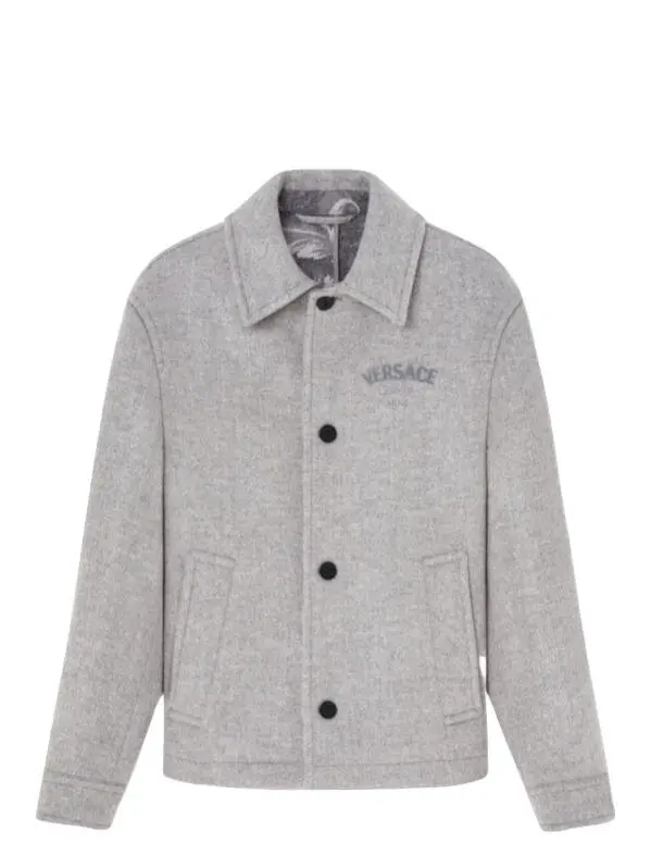 Versace Logo Embroidered Button-up Blouson Jacket - Grey