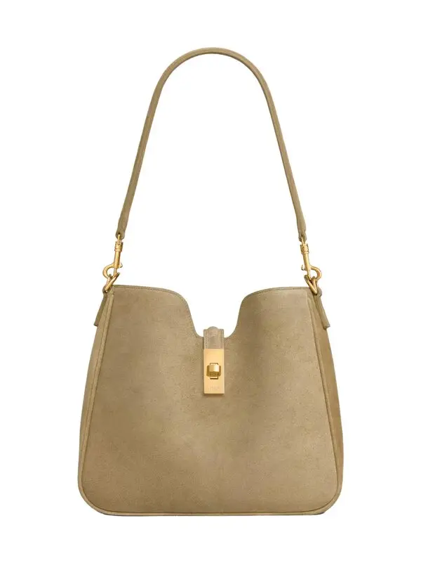 Celine Small Camille 16 Soft Bag In Suede Calfskin - Stone Beige