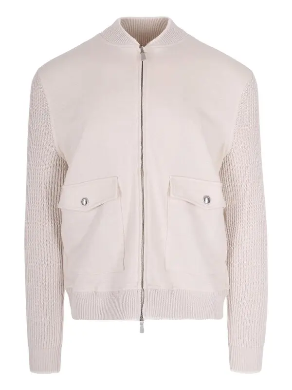 Eleventy Zipped Cardigan With Flap Pockets - White