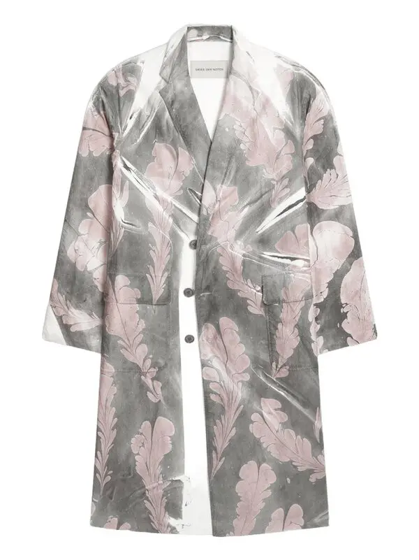 Dries Van Noten Printed Double-breasted Coat - Gray