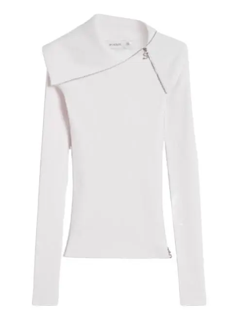 Sportmax Ribbed Knit Sweater With Asymmetrical Zip Detail - White