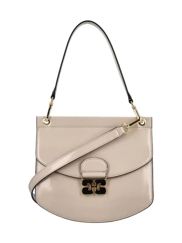 GANNI Logo Buckled Shoulder Bag - Nude