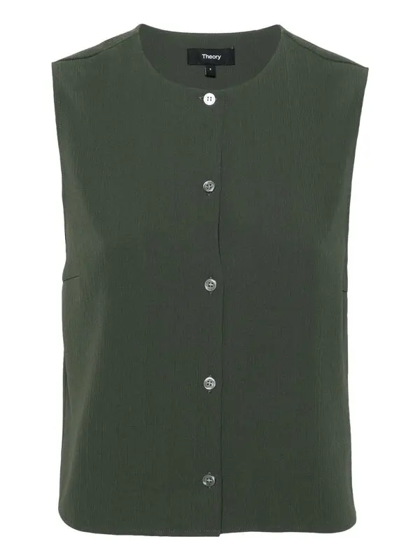 Theory Striped Crepe Vest - Dark Olive
