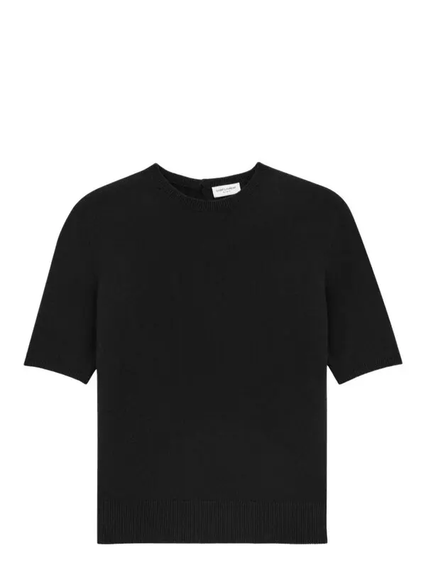 Saint Laurent Crewneck Knitted T-shirt With Satin Shoulders - Black
