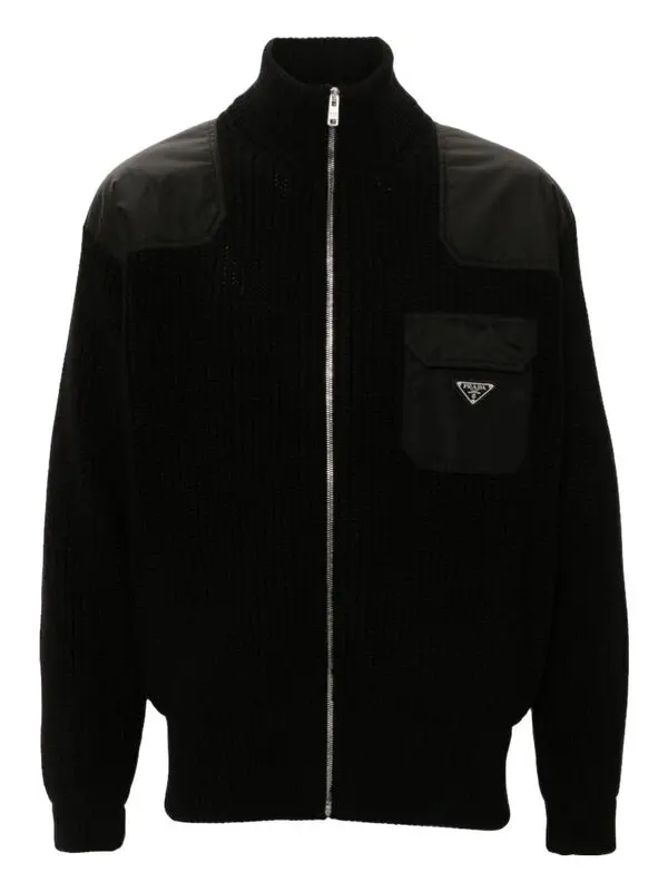 Prada Zip-up High Neck Cardigan - Black