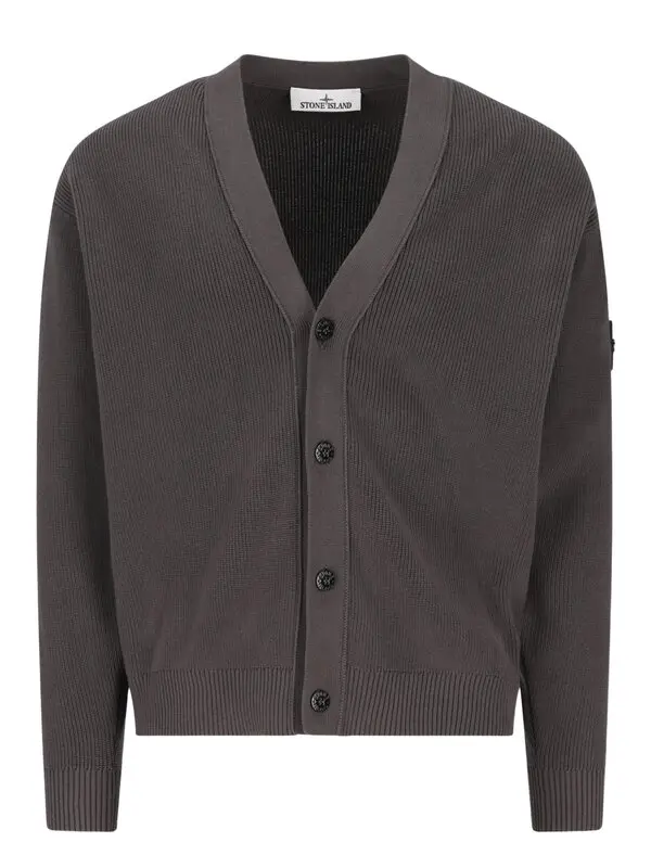 Stone Island Long-sleeved Knitted Cardigan With V-neck - Charcoal-grey