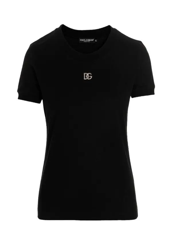 Dolce & Gabbana Logo Embellished Round Neck Top - Black