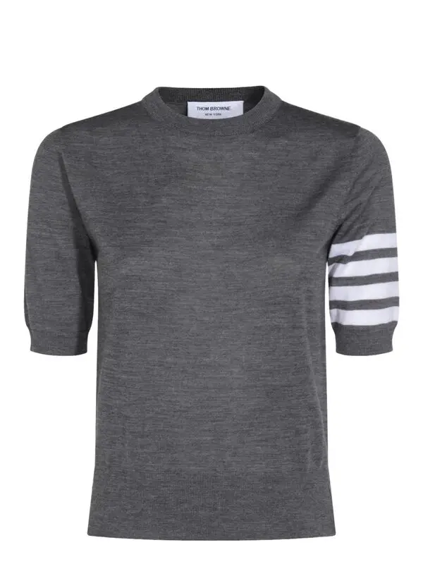 Thom Browne 4 Bar Sheer Sleeved Fine-knitted T-shirt - Medium Gray