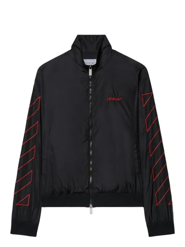 Off-White Logo Embroidered Zip-up Bomber Jacket - Black