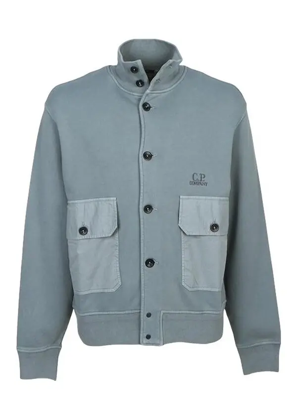 C.P. COMPANY Logo Embroidered Jacket With Stand Collar - Gray