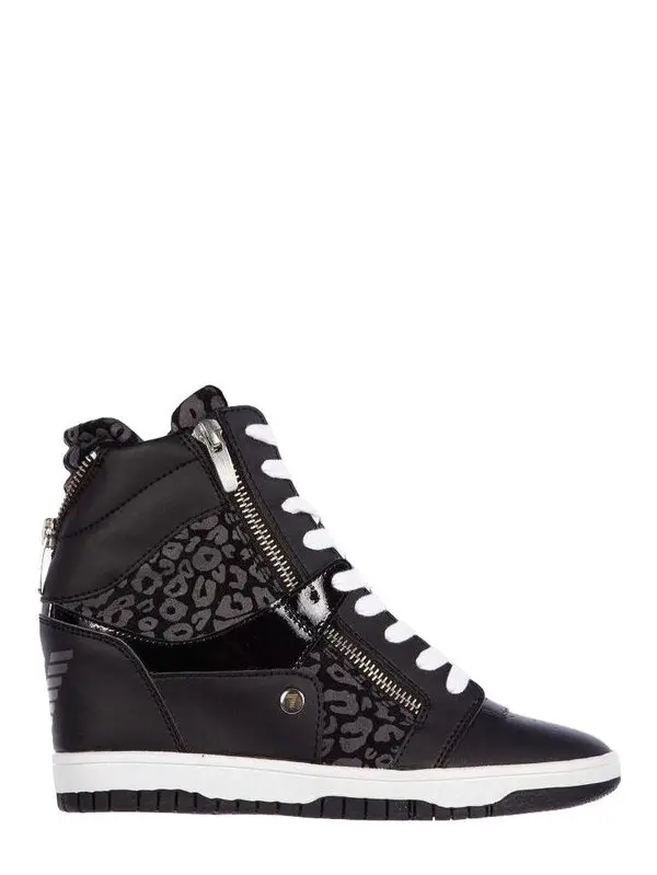 EA7 High-top Sneakers With Leopard Print Detail - Black