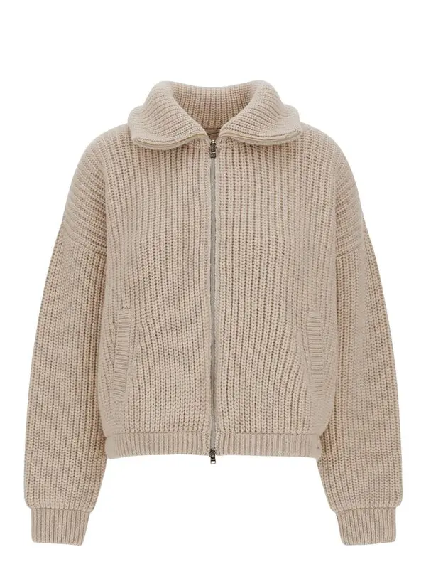 Herno Collar Zipped Knit Cardigan - Nude