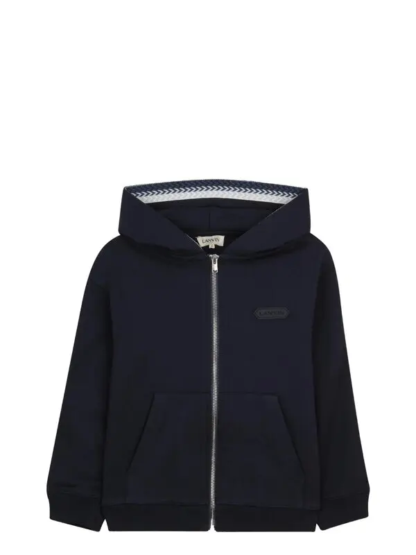 LANVIN Enfants Logo Embroidered Zip-up Hoodie - Navy