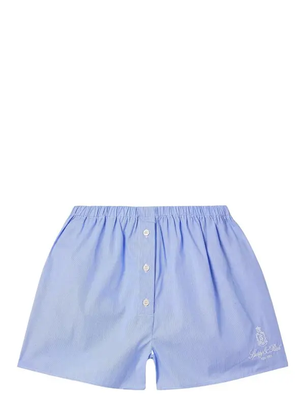 SPORTY  RICH Sporty & Rich Vendome Embroidered Pinstripe Shorts - Blue