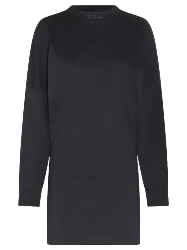 Palm Angels Logo Print Long Sleeve Sweater Dress - Black