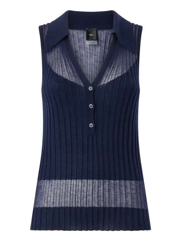 Pinko Ribbed Polo Vest Top - Black