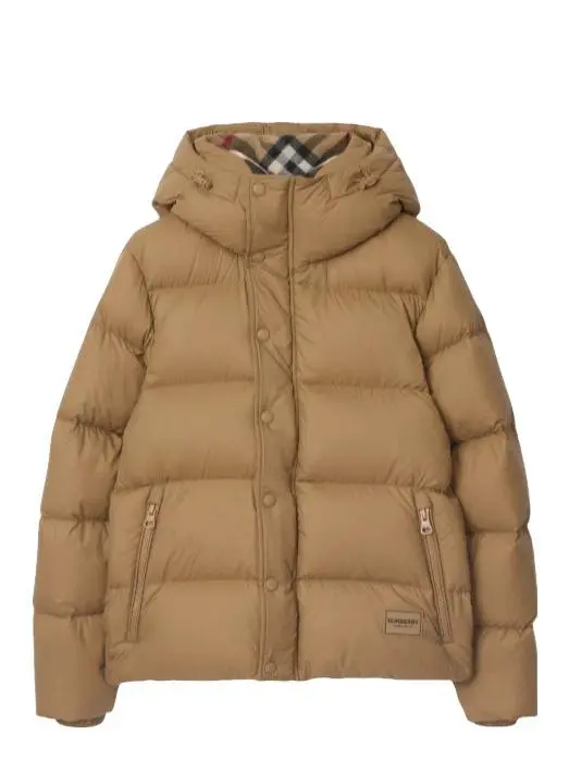 Burberry Hooded Puffer Jacket With Zip And Press-stud Closure - Camel Brown