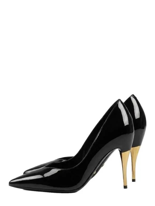 Gucci Patent Leather Pointed Toe Pumps With Metal Effect Heel - Black