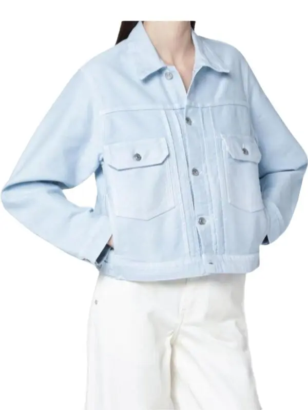 Victoria Beckham Cropped Denim Trucker Jacket - Blue