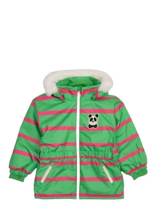 MINI RODINI Striped Zip-up Raincoat With Panda Patch - Green