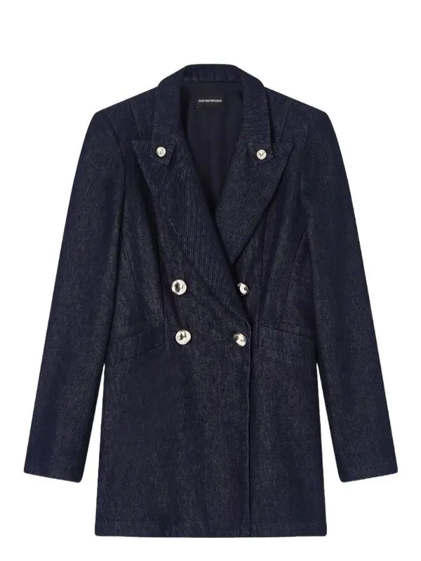 Emporio Armani Double-breasted Peak Lapel Coat - Dark Blue