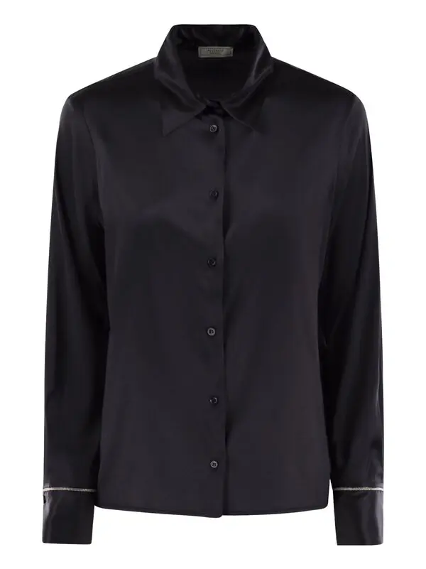 Peserico Silk Shirt With Button Fastening And Fine Stitching Details - Black